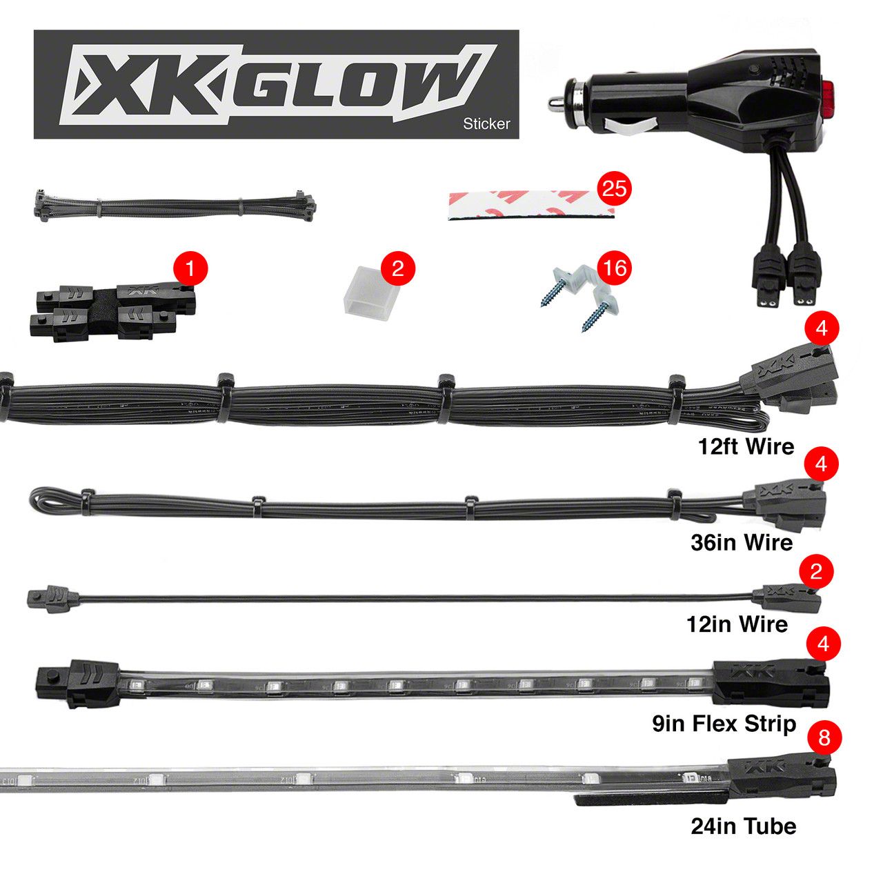XK Glow Charger Interior and Underglow LED Accent Light Kit; Red ...