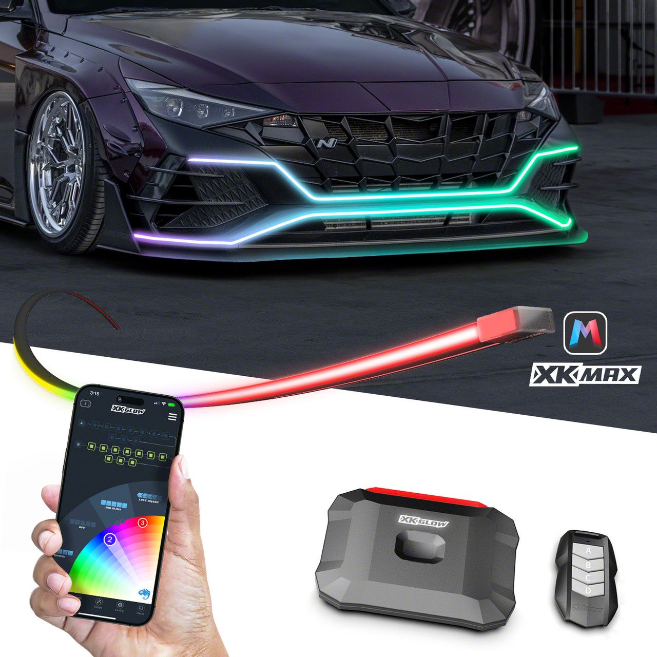 XK Glow Universal AM XKmax RGB Color Chasing Accent Strip Light Kit ...