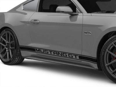 Mustang Rocker Stripes with Mustang GT Lettering; Black (15-23 Mustang ...