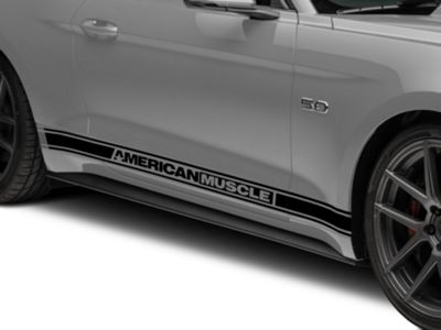 SEC10 Mustang Rocker Stripes with AmericanMuscle Logo; Gloss Black ...