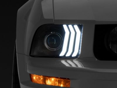 Mustang LED DRL Projector Headlights; Black Housing; Clear Lens (05-09 ...