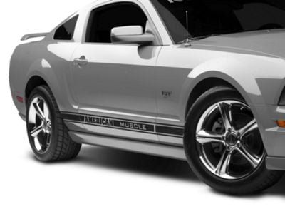 SEC10 Mustang Rocker Stripes with AmericanMuscle Logo; Gloss Black ...
